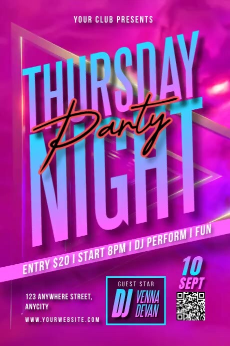 Gradient Thursday Night Party Poster Templat | PosterMyWall