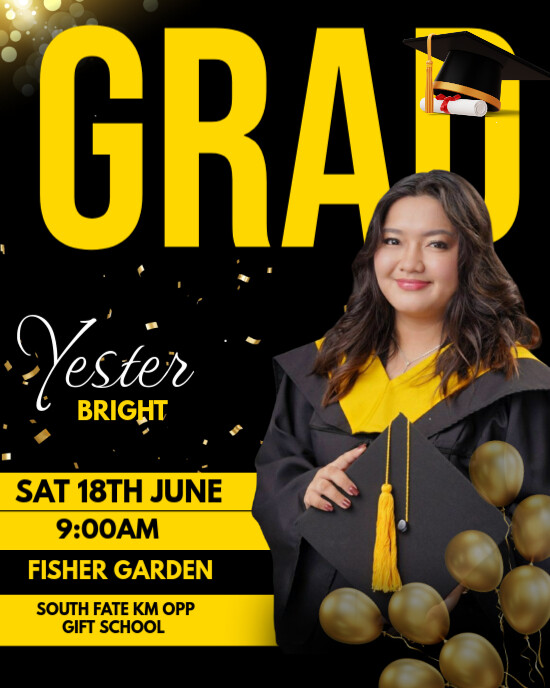 Plantilla de Black and gold grad ceremony invite design flyer card | PosterMyWall