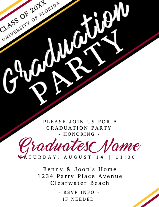 Graduation Party Invitation Yellow Garnet Template | PosterMyWall
