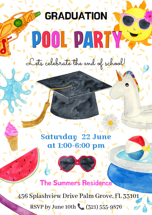 Graduation pool party invitation Template | PosterMyWall