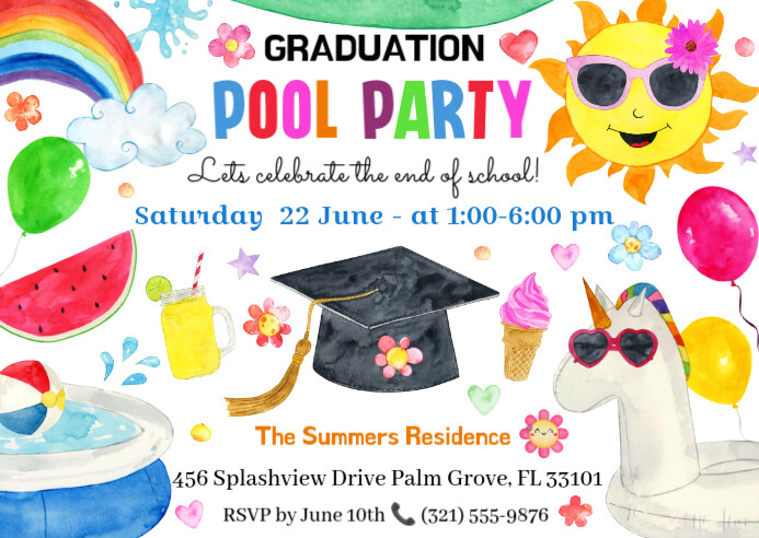 Plantilla de Graduation pool party invitation | PosterMyWall