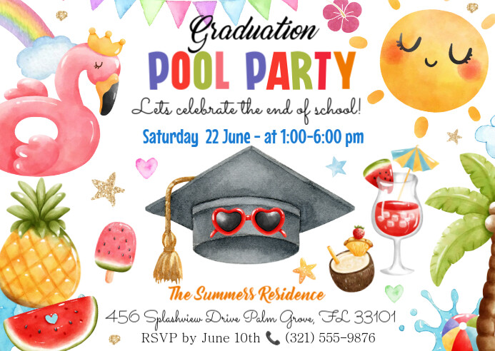 Graduation pool party invitation Modelo | PosterMyWall