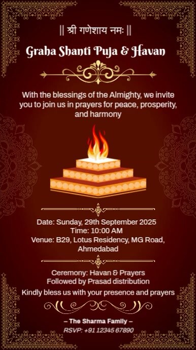 Graha Shanti Puja and Havan Digital Invitation Card Template | PosterMyWall