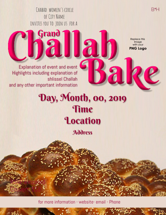 Grand Challah Bake Flyer Template | PosterMyWall