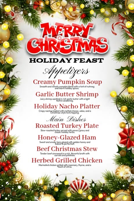 Grand Delicious Traditional Holiday Feast Menu Template | PosterMyWall