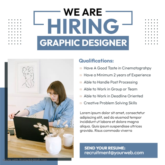 Plantilla de Graphic Designer Hiring | PosterMyWall
