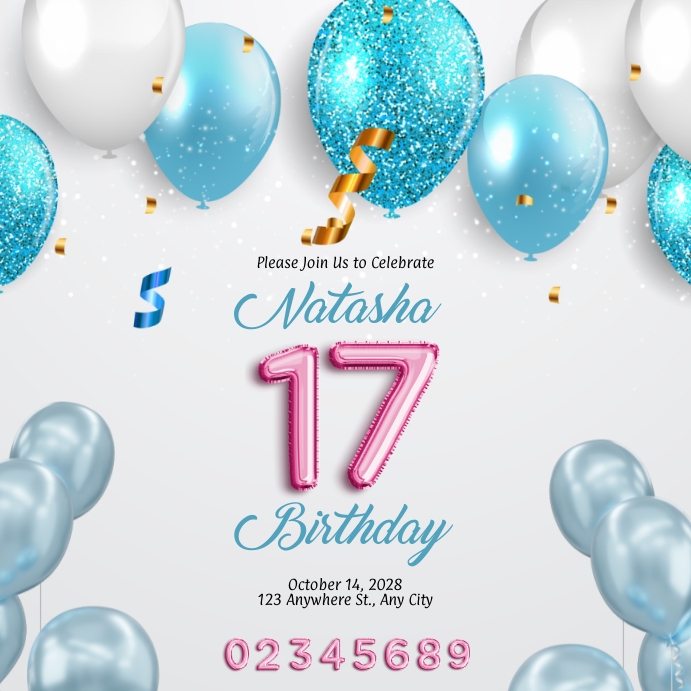 Gray and Blue Birthday party invitation Insta Template | PosterMyWall