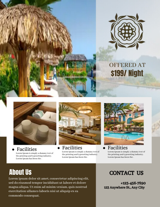 Gray Brown Modern Hotel Facilities Flyer Template | PosterMyWall