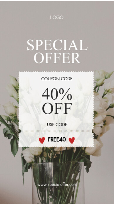 Copy of Gray Minimalist Floral Discount Coupon Code Instagram Story | PosterMyWall