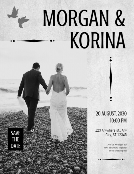 Grayscale Wedding Party Invitation Flyer Template (Us Letter ...
