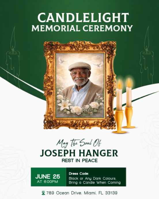 Green & Gold "Candlelight Memorial Ceremony" Funeral Service Flyer ...