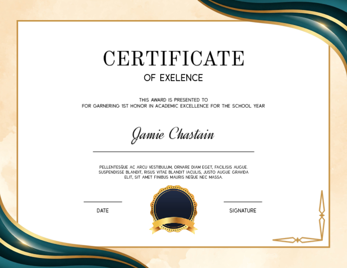 Green & Gold Professional Certificate Of Achievement. Flyer (us Letter ...