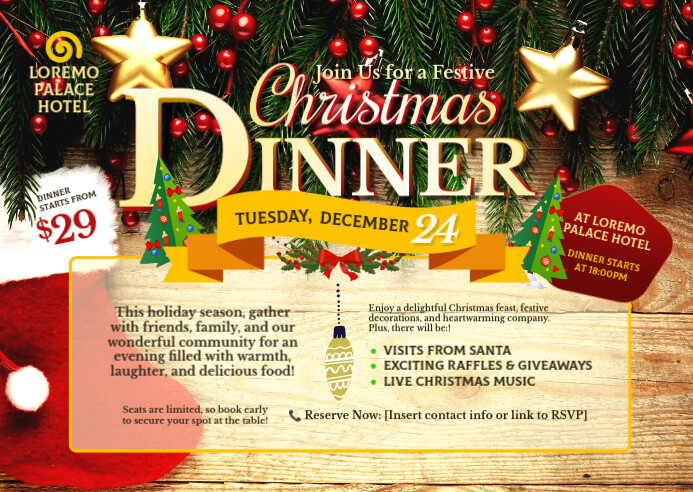 Green & Yellow Floral Christmas Dinner Postcard Template | PosterMyWall