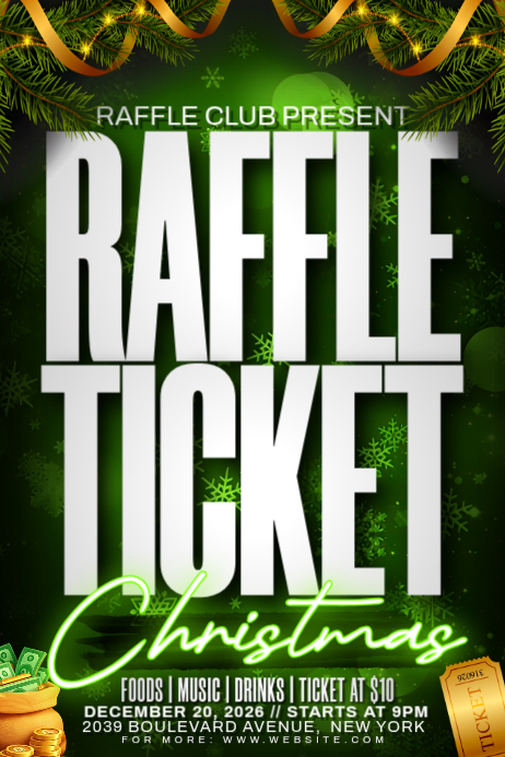 Green 3d Christmas Raffle Ticket Poster Template | PosterMyWall