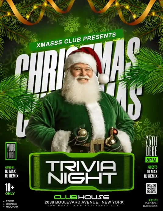 Green 3d Christmas Trivia Night Flyer Template | PosterMyWall
