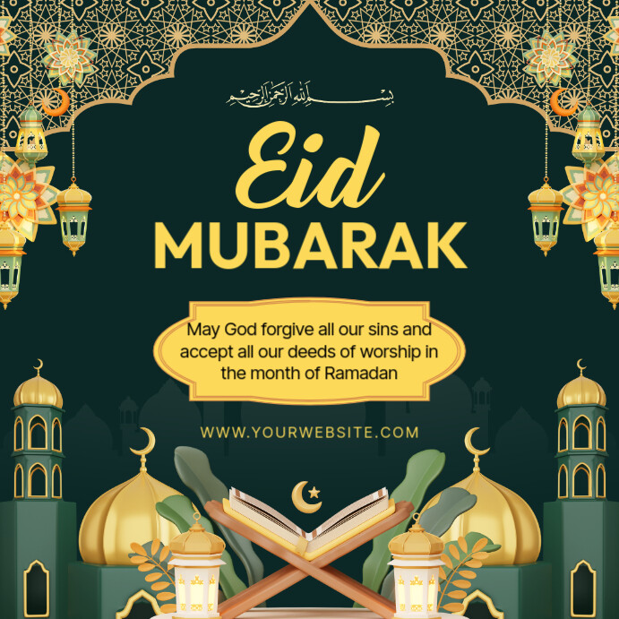 Green 3d Eid Mubarak Pos Instagram Template | PosterMyWall