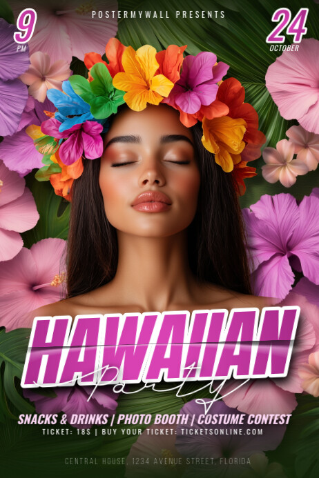 Copy of Green 3d Hawaiian Luau Party Poster | PosterMyWall