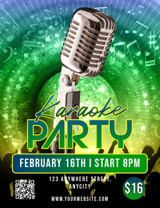 Green 3d Karaoke Party Pamflet (letter As) Template | PosterMyWall