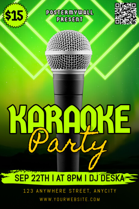 Green 3d Karaoke Party Poster Template | PosterMyWall