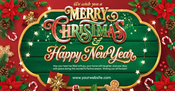 Green 3d Merry Christmas Facebook Shared Image Template | PosterMyWall