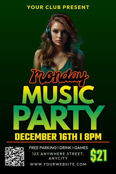 Copy of Green 3d Monday Music Party Poster | PosterMyWall
