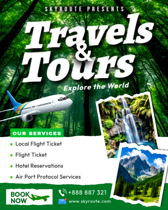 Plantilla de Green 3d Travel And Tours Airline Holiday Vacation ...