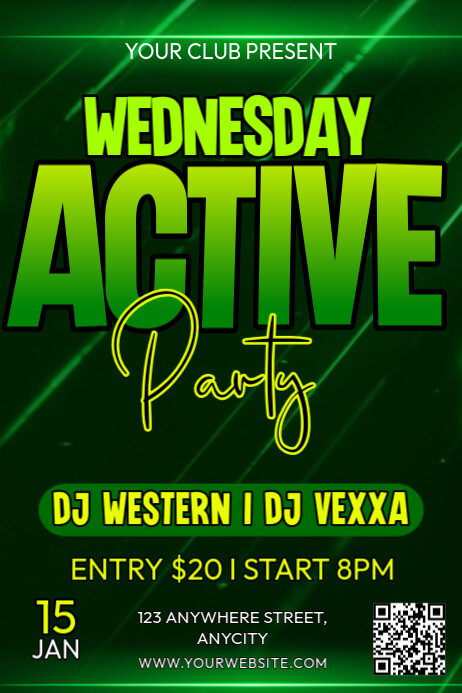 Green 3d Wednesday Active Party Poster Template | PosterMyWall