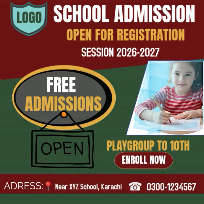 Green Admission Open For Session 2026-2027 Instagram Post Template ...