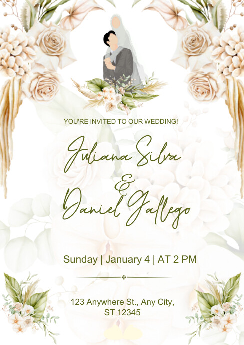Green and Beige Aesthetic Floral Wedding inv Template | PosterMyWall