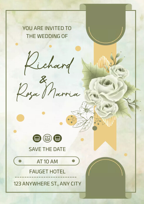 Green And Cream Floral Wedding Invitation Template | PosterMyWall