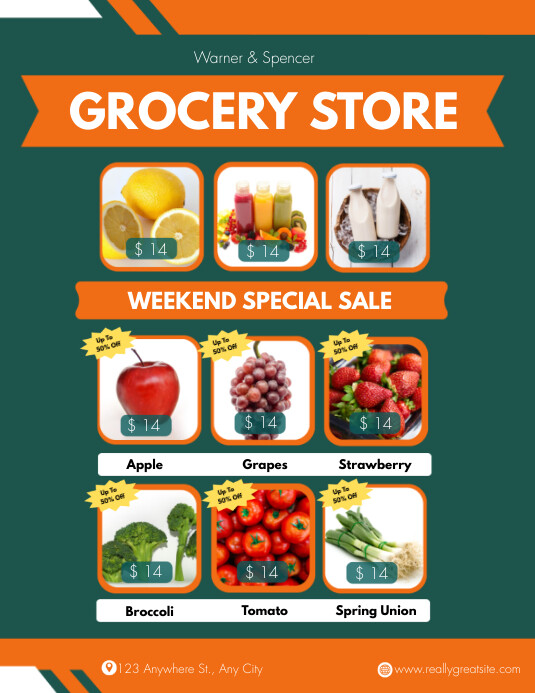 Green And Orange Modern Grocery Sale Catalog Template | PosterMyWall