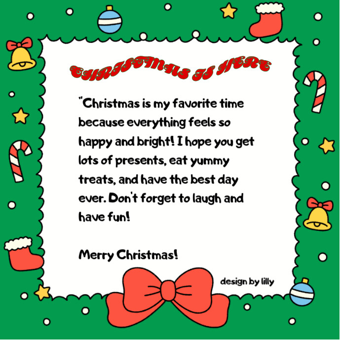 Plantilla de Green and red children Christmas card | PosterMyWall