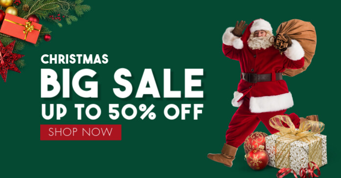 Green and Red Festive Flat Illustration Promo Christmas Outdoor Banner ...