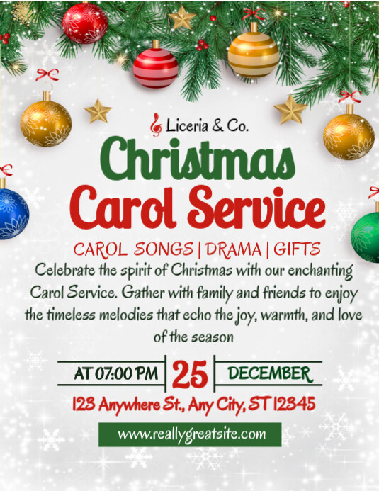 Green and Red Playful Christmas Carol Service Flyer Template | PosterMyWall