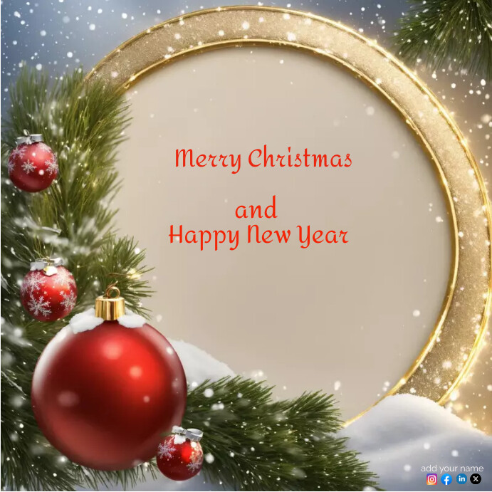 green and red with snow Merry Christmas and g Template | PosterMyWall