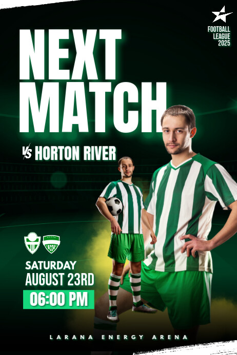 Green and White Bold Soccer Next Match Poster Template | PosterMyWall