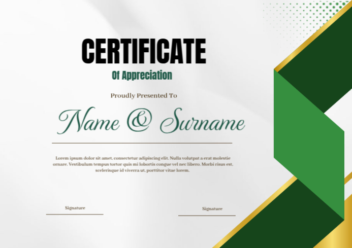 Green and White Modern Appreciation Certificate Template | PosterMyWall