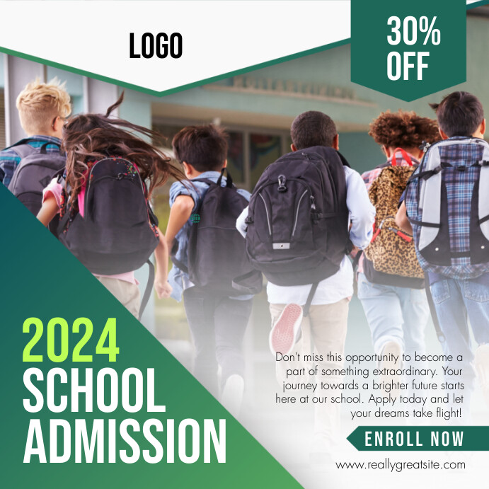Green and White Modern Gradient School Admiss Template | PosterMyWall