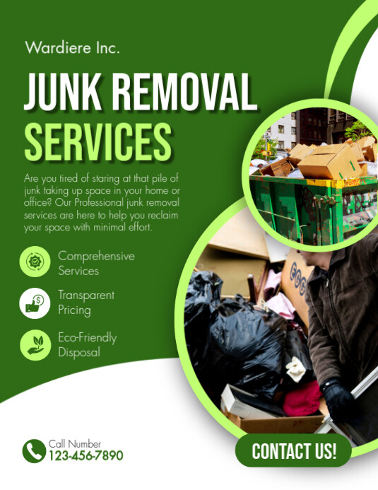 Green and White Modern Junk Removal Services Flyer Template | PosterMyWall