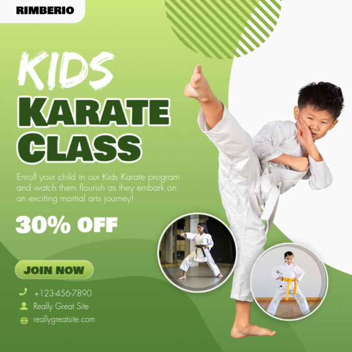 Green and White Modern Karate Class for Kids Instagram Post Template ...