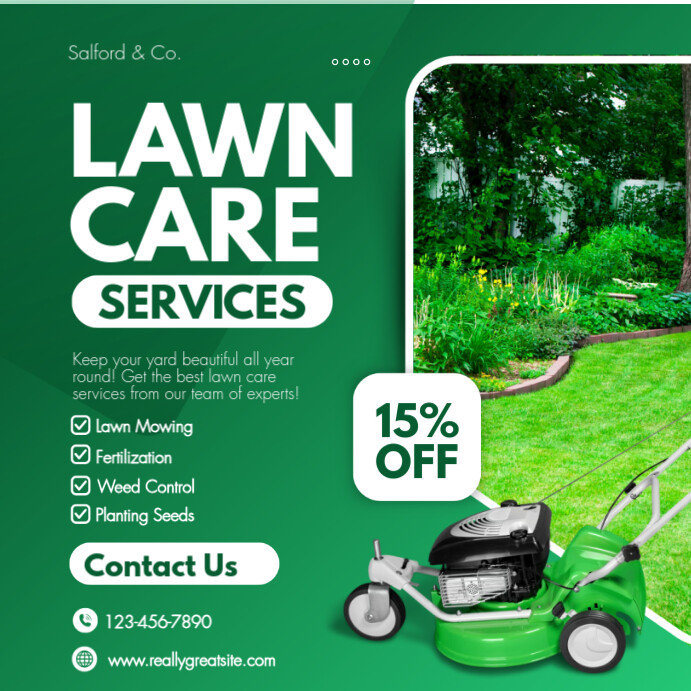 Green and White Modern Lawn Care Services Instagram Post Template ...