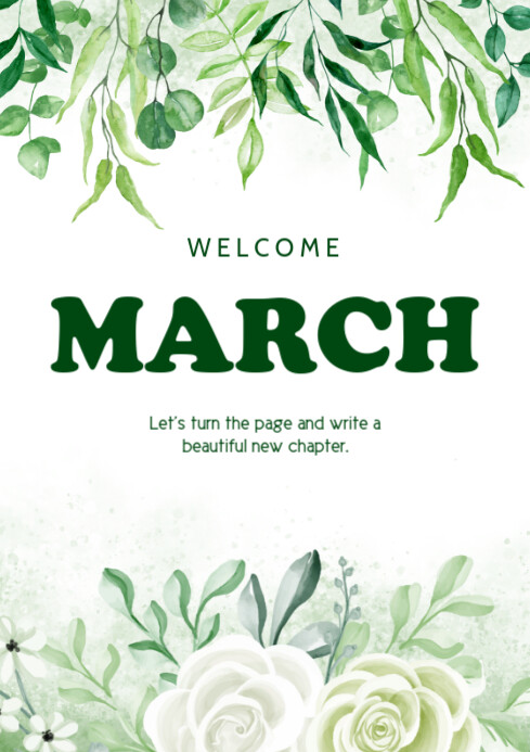 GREEN and white watercolour welcome march Template | PosterMyWall