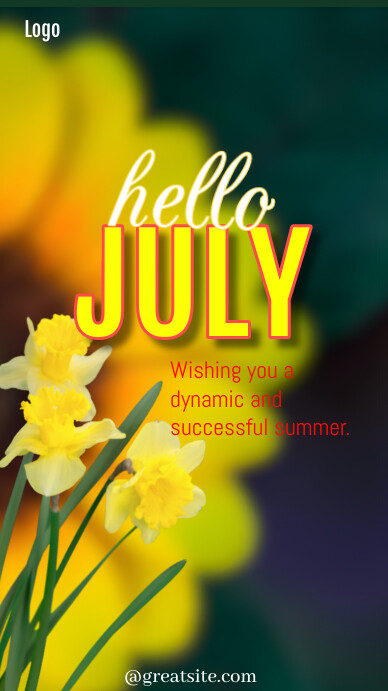 Green and yellow Floral Hello July New Month Templat | PosterMyWall
