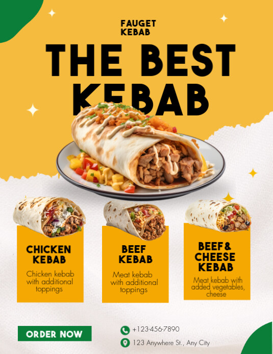 Green and Yellow Illustrative Kebab Promotion Flyer Template | PosterMyWall
