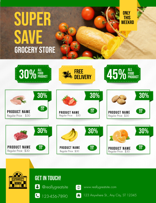 Copy of Green and Yellow Modern Grocery Discount Cata | PosterMyWall