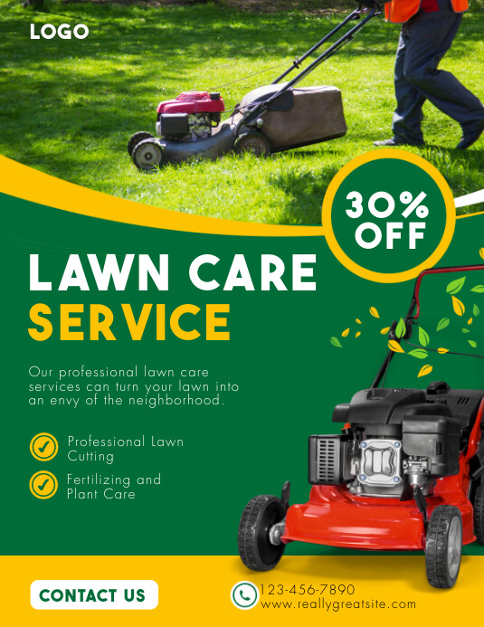 Green and Yellow Modern Lawn Care Service Pos Template | PosterMyWall