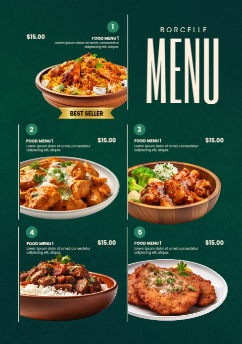 Green Berbasis Daftar Restaurant Food Menu A4 Template | PosterMyWall