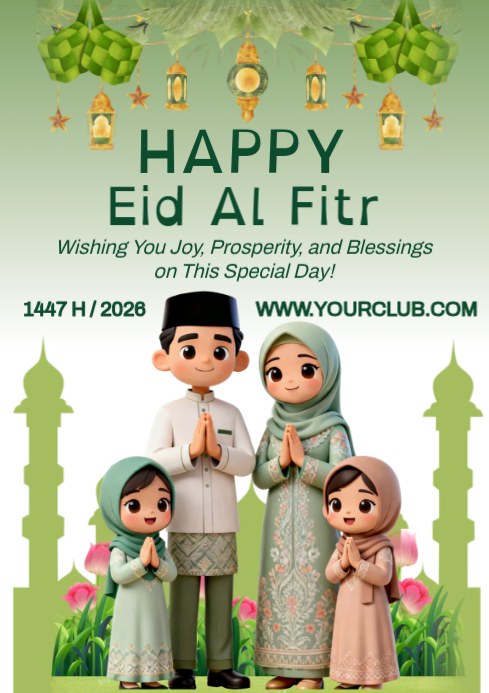 Green Blessings Of Eid Mubarak 2026 A4 Template | PosterMyWall