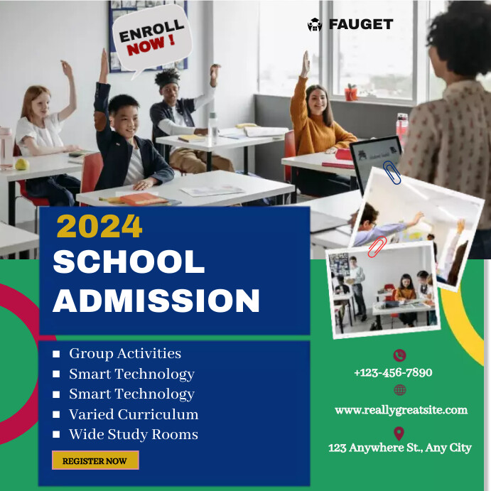 Green Blue and Yellow Modern School Admission Template | PosterMyWall