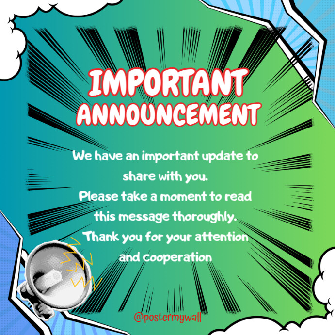 Green Blue Black Typographic Important Announcement Instagram Post ...